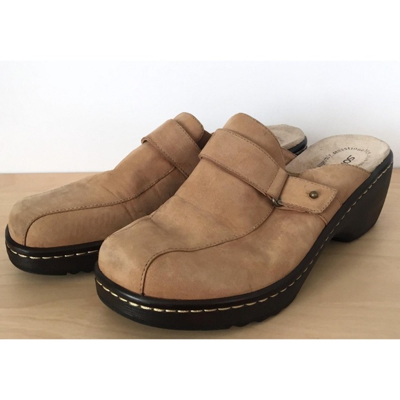 Softspots | Shoes | Softspots Tan Brown Leather Wedge Slip On Clogs ...